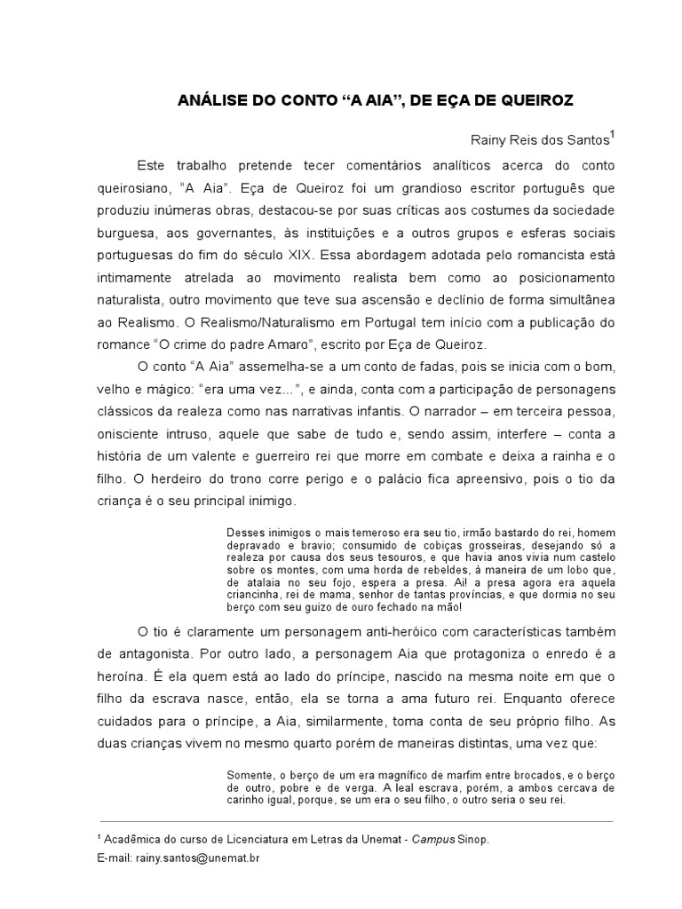 Análise Do Conto "A Aia", de Eça de Queiroz | PDF | Contos | Realismo ...