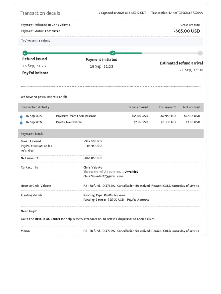 Transaction Details - PayPal | PDF