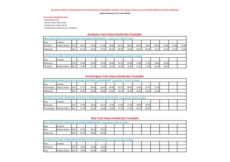 Bus Eireann Shuttle Buses and Fees | PDF | Bus | Service Industries