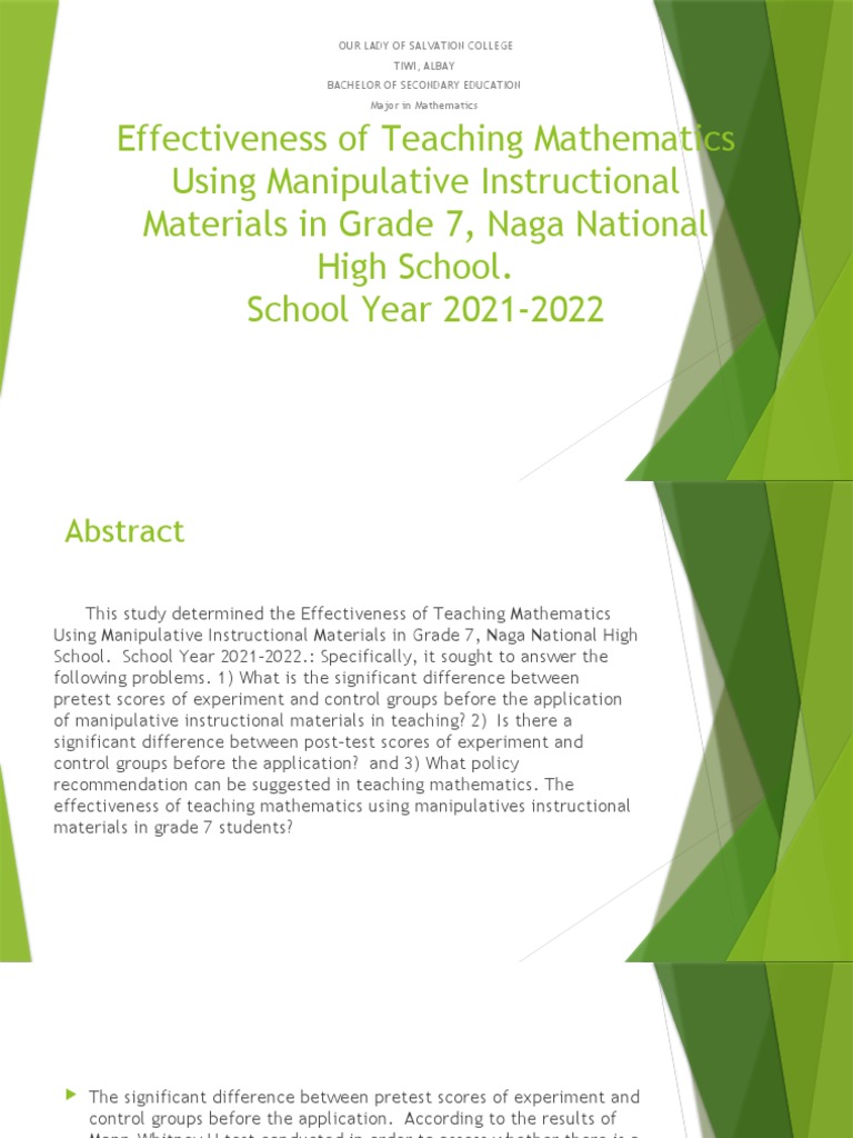 Effectiveness of Teaching Mathematics Using Manipulative Instructional ...