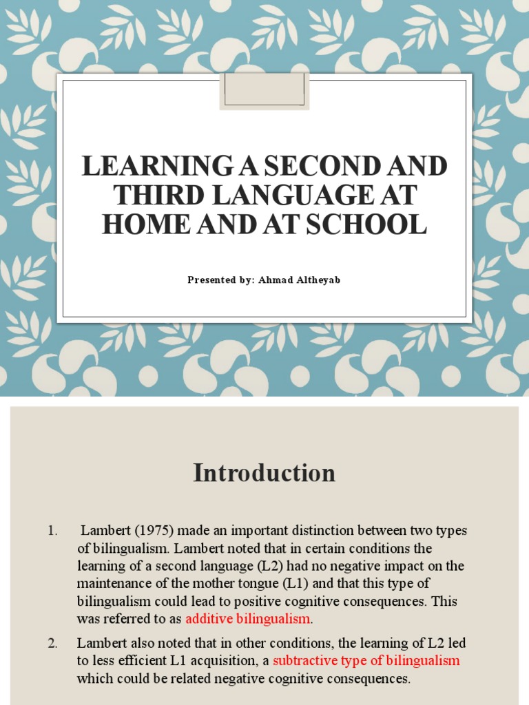 Learning A Second and Third Language at Home and at School | PDF | Second Language Acquisition ...