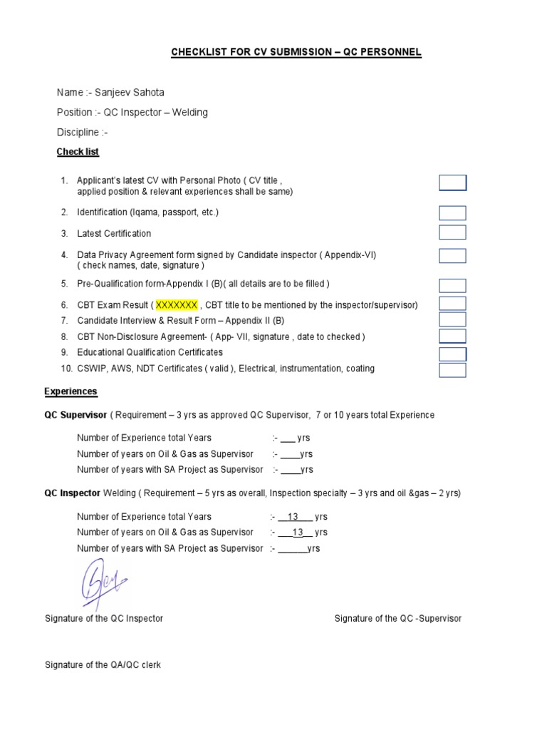 checklist - qc | PDF