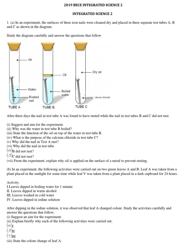 2019 BECE Integrated Science Questions | PDF | Water | Experiment