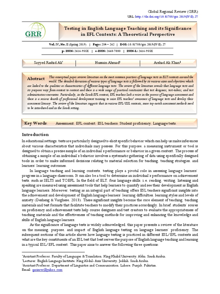 Testing in English Language Teaching and Its Signi | PDF | English As A ...