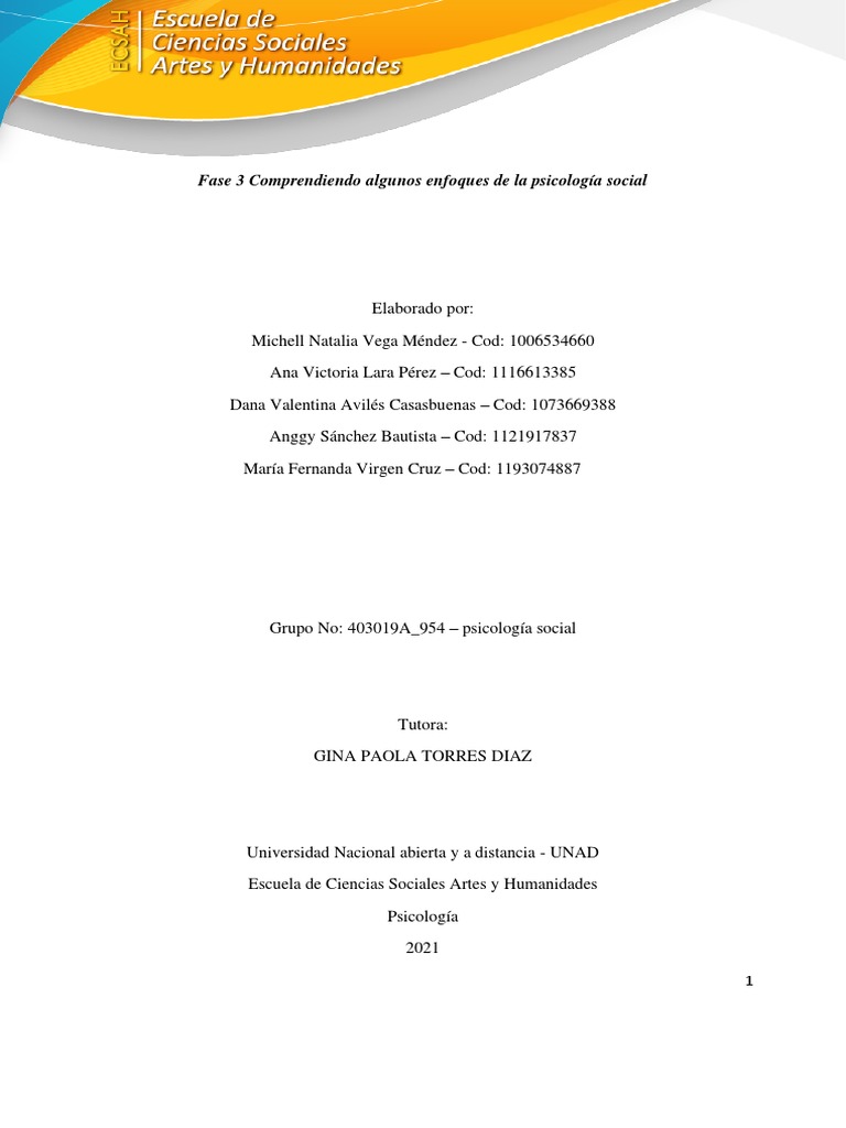 Trabajo Grupal Fase 3 | PDF | Sicología | Psicología Social