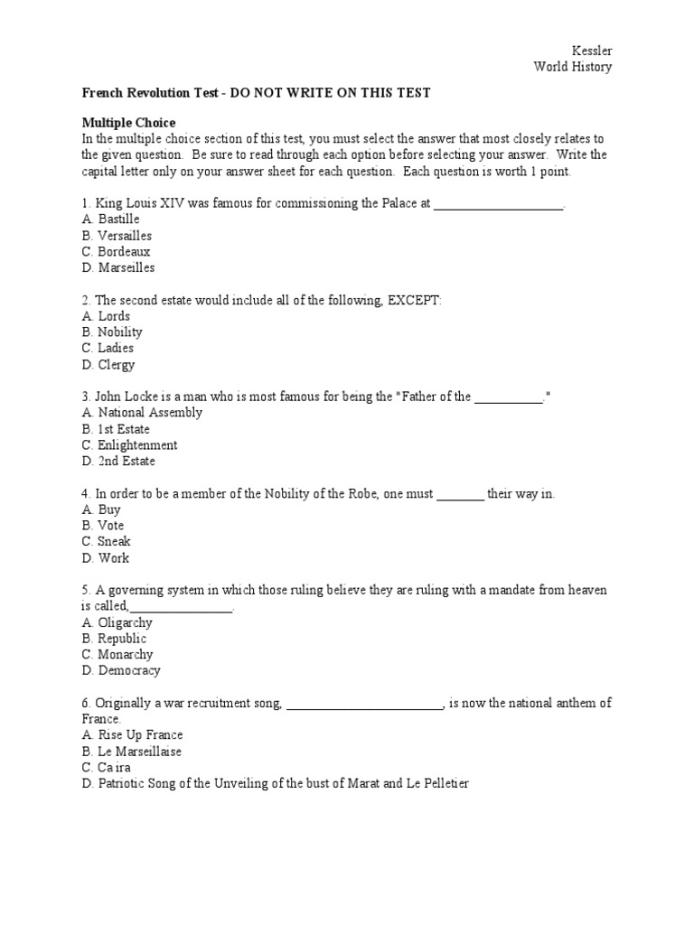 French Revolution Test | PDF | Maximilien Robespierre | France