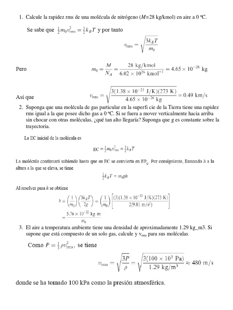 Problemas Resueltos y Propuestos Energia Cinetica Molecular | PDF | Gases | Mole (Unidad)