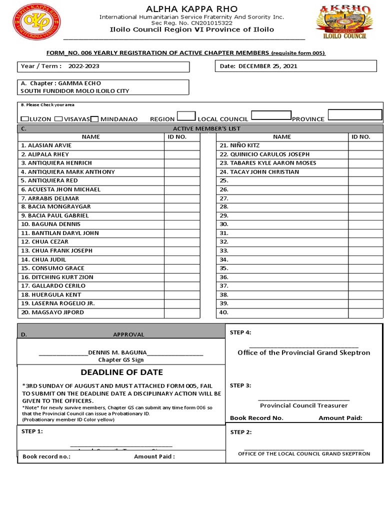 Form 006 | PDF | Fraternities And Sororities | Fraternities