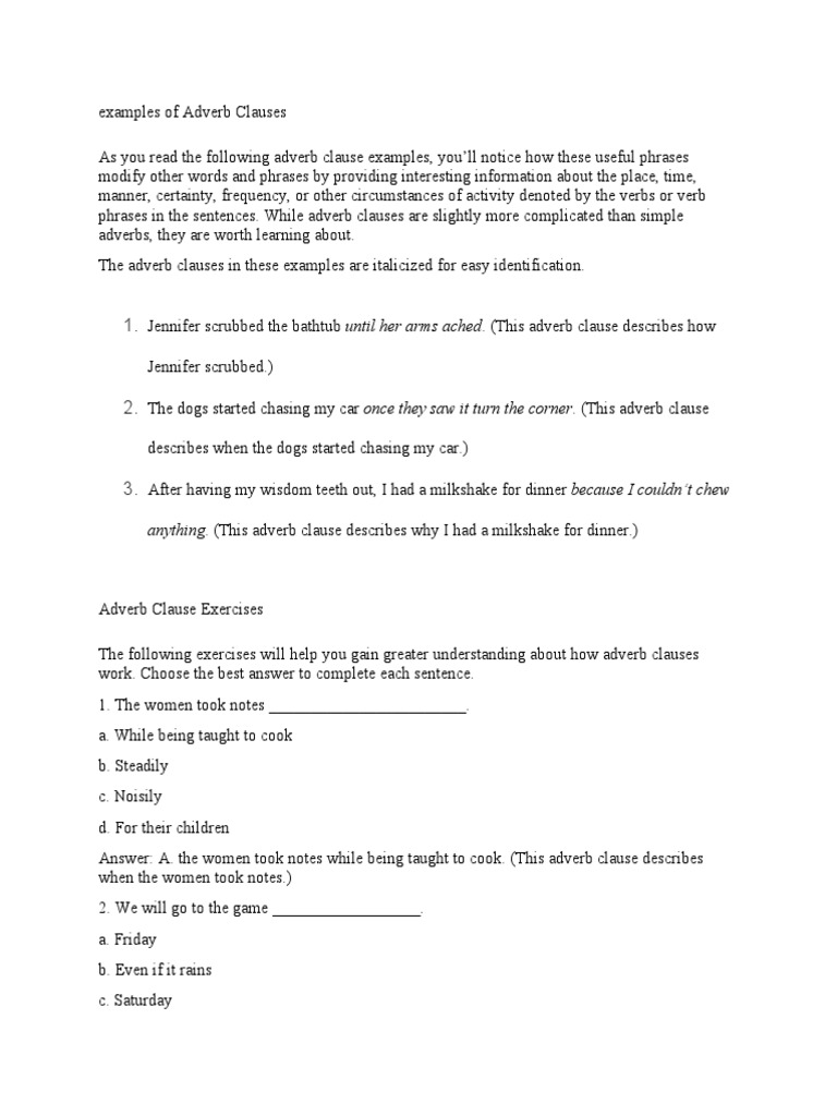 Examples of Adverb Clauses | PDF | Adverb | Cognitive Science