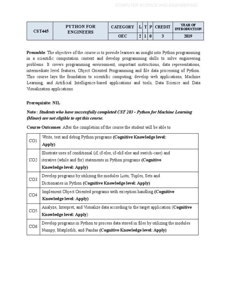 Cst 445 Python For Engineers Open Elective Pdf Parameter Computer Programming Subroutine
