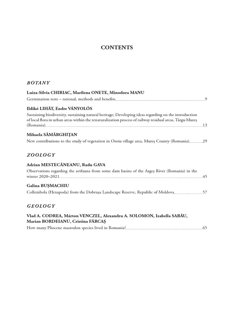 Marisia 2021 Cuprins | PDF