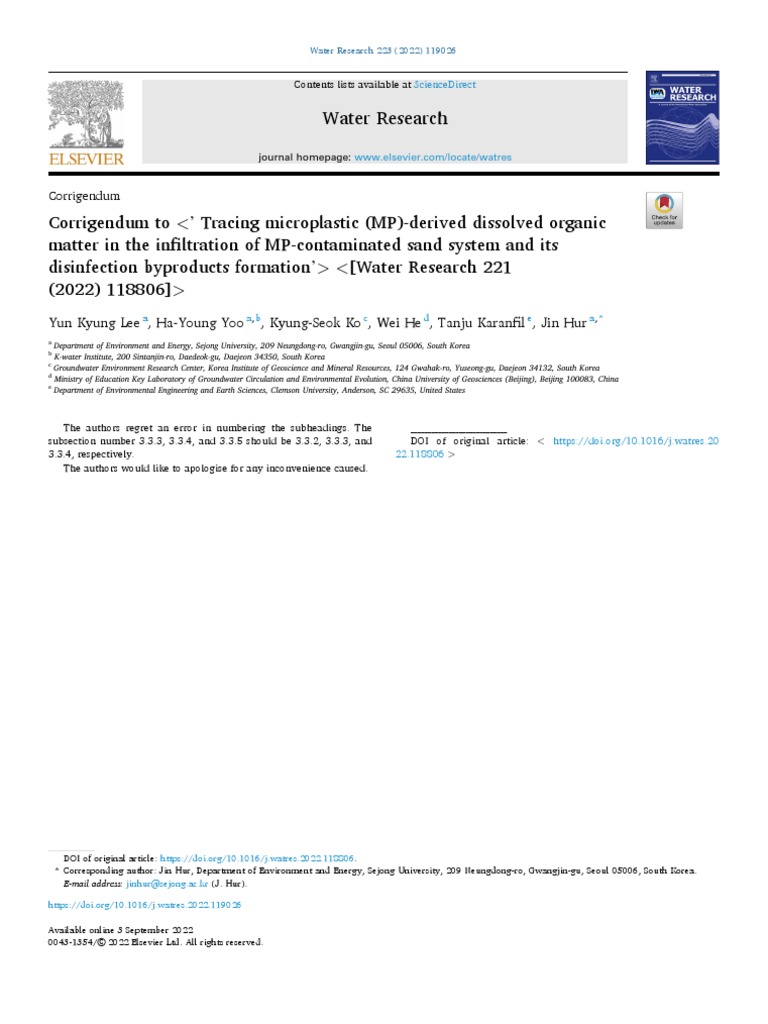 Corrigendum To LT Tracing Microplastic MP Derived Dissolved o 2022 Wate | PDF