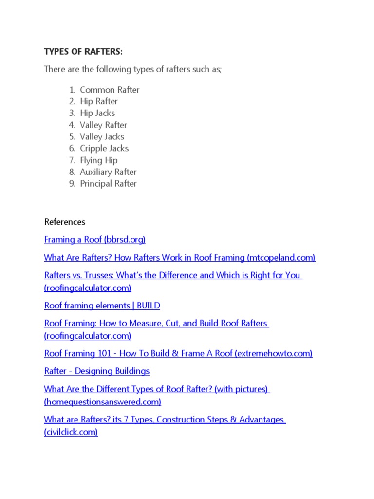 Types of Rafters | PDF | Framing (Construction) | Roof