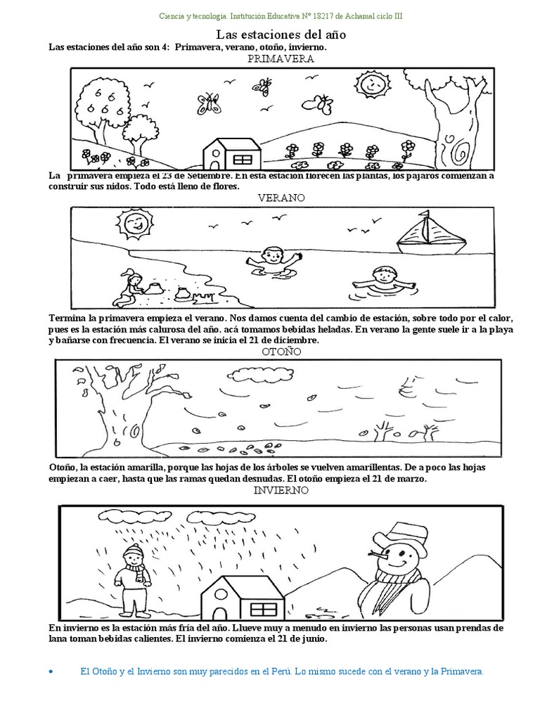 Hoja De Trabajo Sobre Las Estaciones De La Tierra Un Año En La Tierra