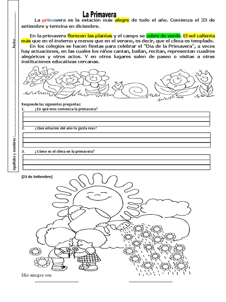 Ficha de La Primavera para Primaria | PDF | Temporada de primavera)