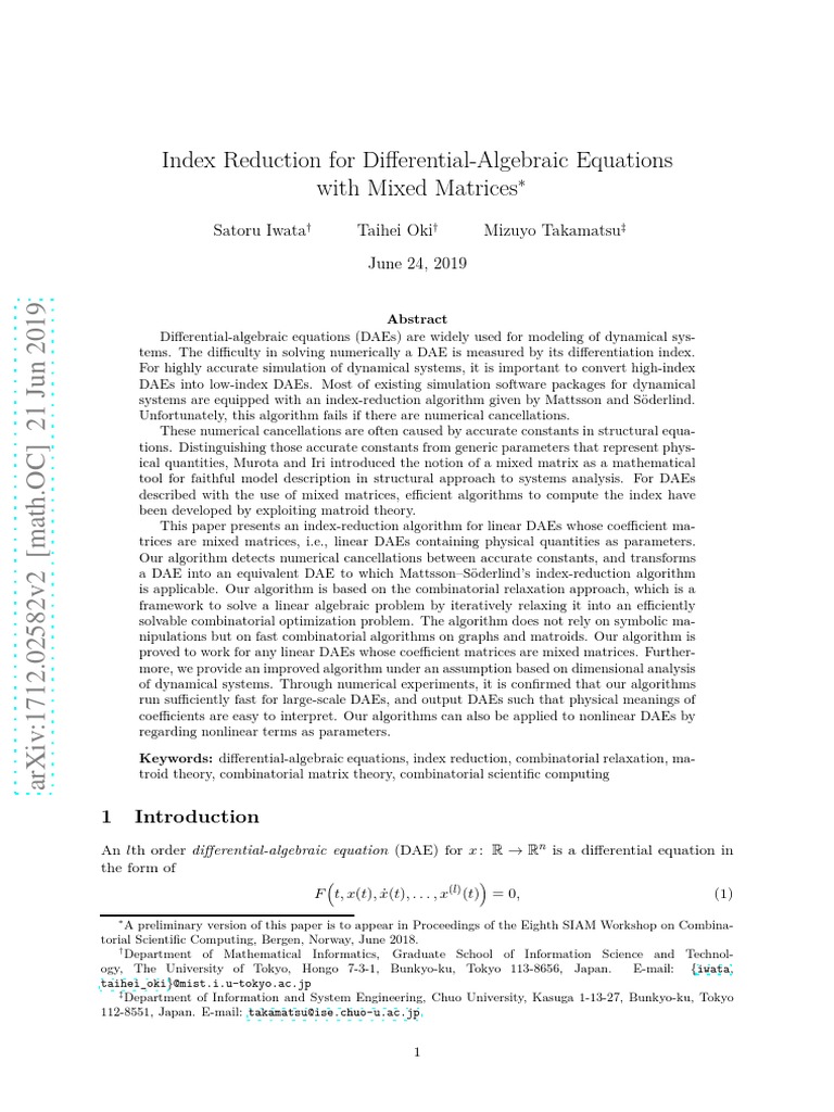 Index Reduction Algorithm For Differential Algebraic Equations With