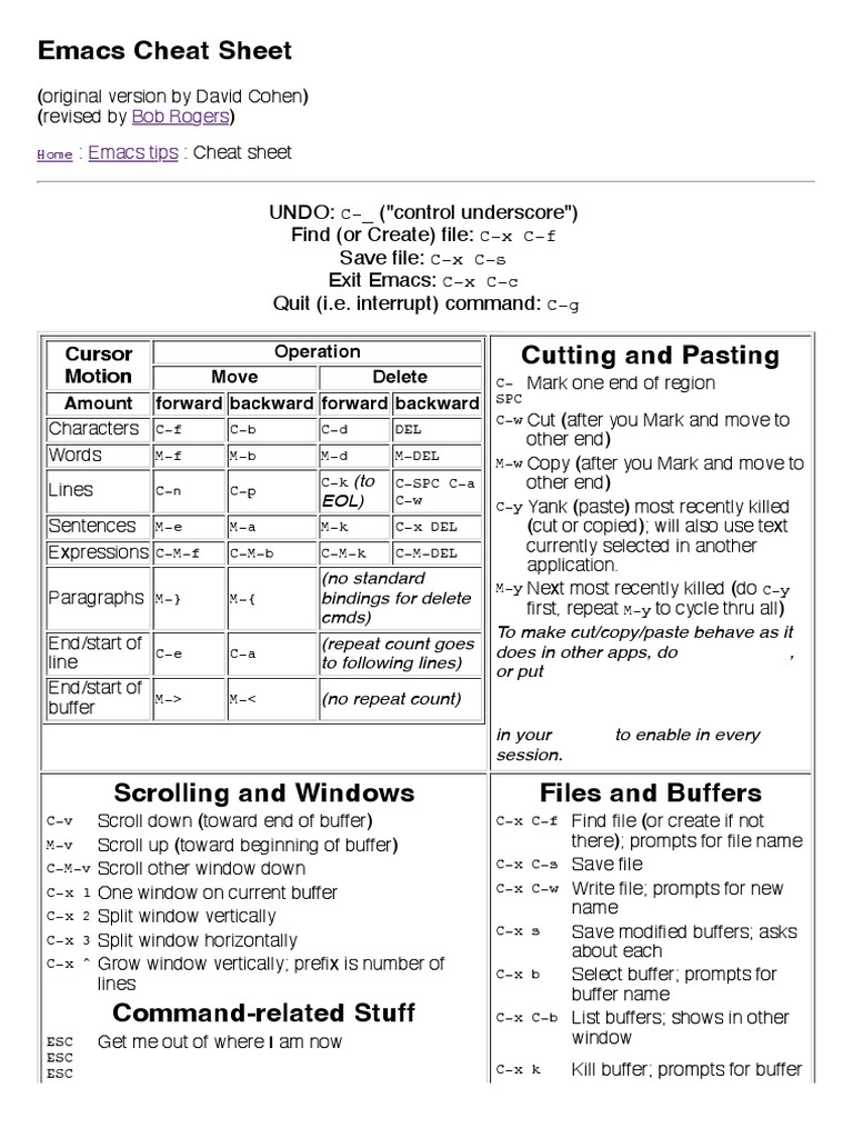 Emacs Cheat Sheets | PDF | Command Line Interface | Computer Programming