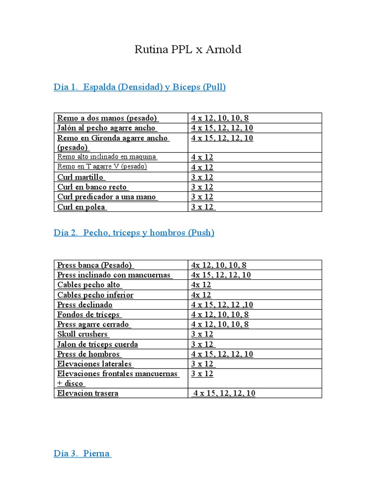 Rutina PPL X Arnold | PDF | Entrenamiento de fuerza | Aficiones
