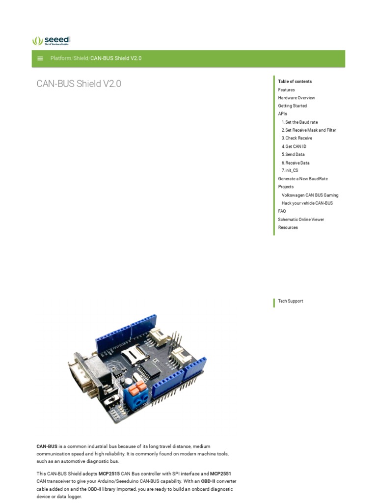 Can Bus Shield V2 0 Pdf Arduino Electrical Engineering