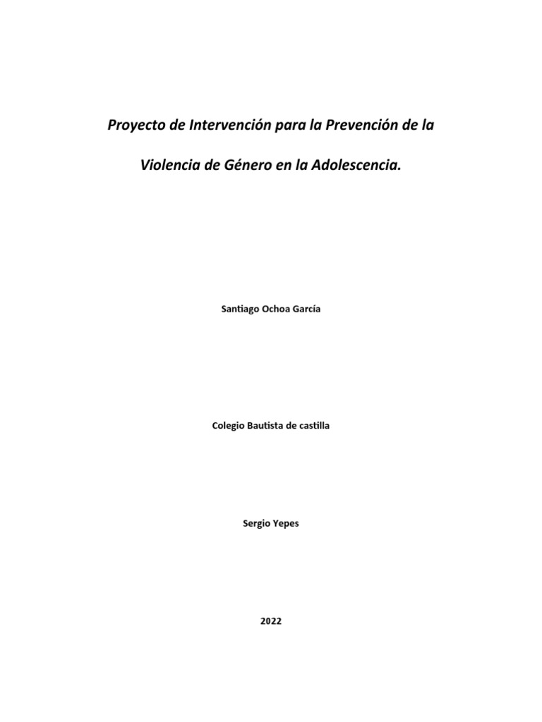 Proyecto de Intervención para La Prevención de La Violencia de Género ...