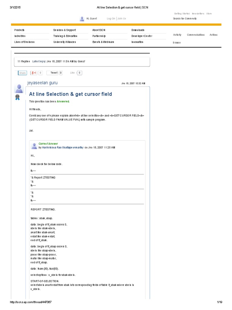 At Line Selection & Get Cursor Field - SCN | PDF | Parameter (Computer Programming) | Subroutine