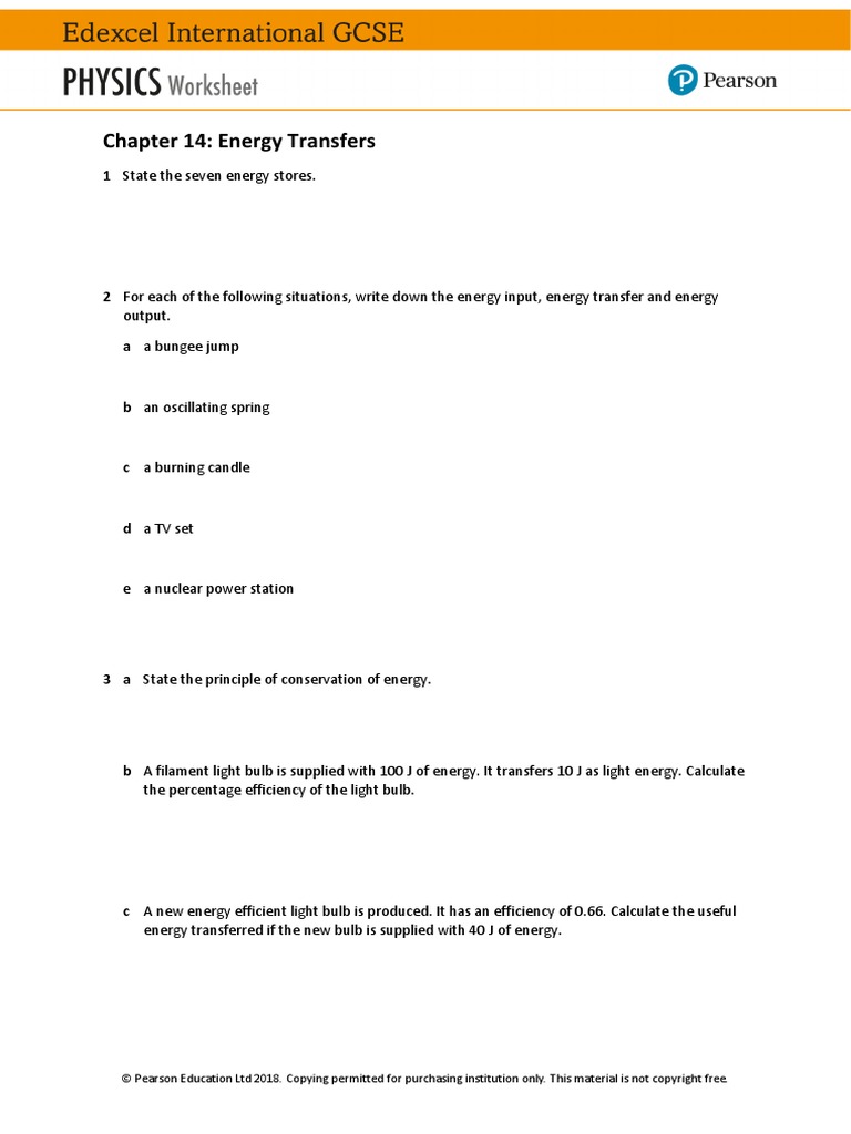 Energy Stores and Transfers Worksheet | PDF | Technology & Engineering
