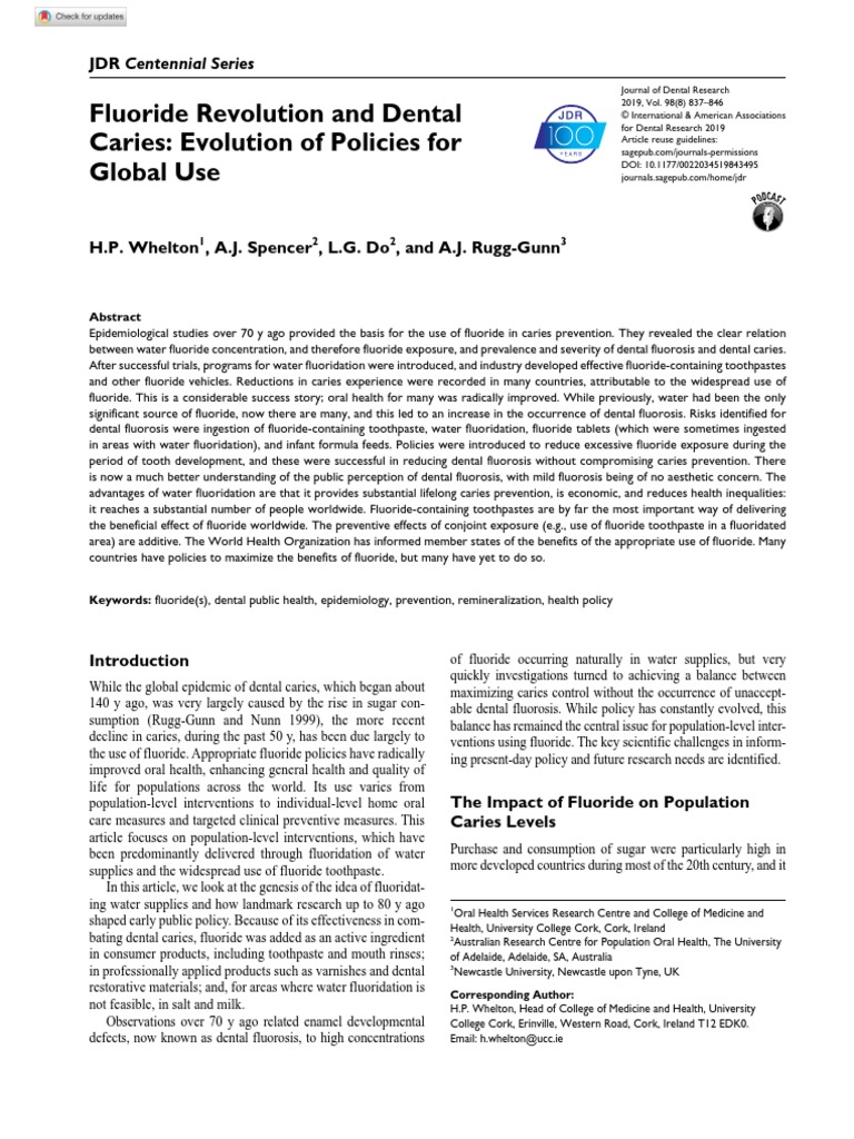 Fluoride Revolution and Dental Caries Evolution of Policies For Global ...