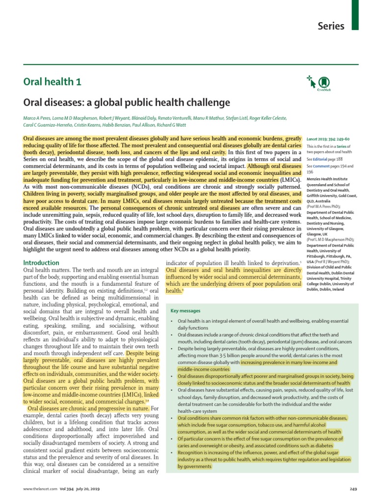 Oral Diseases A Global Public Health Challenge Pdf Periodontology