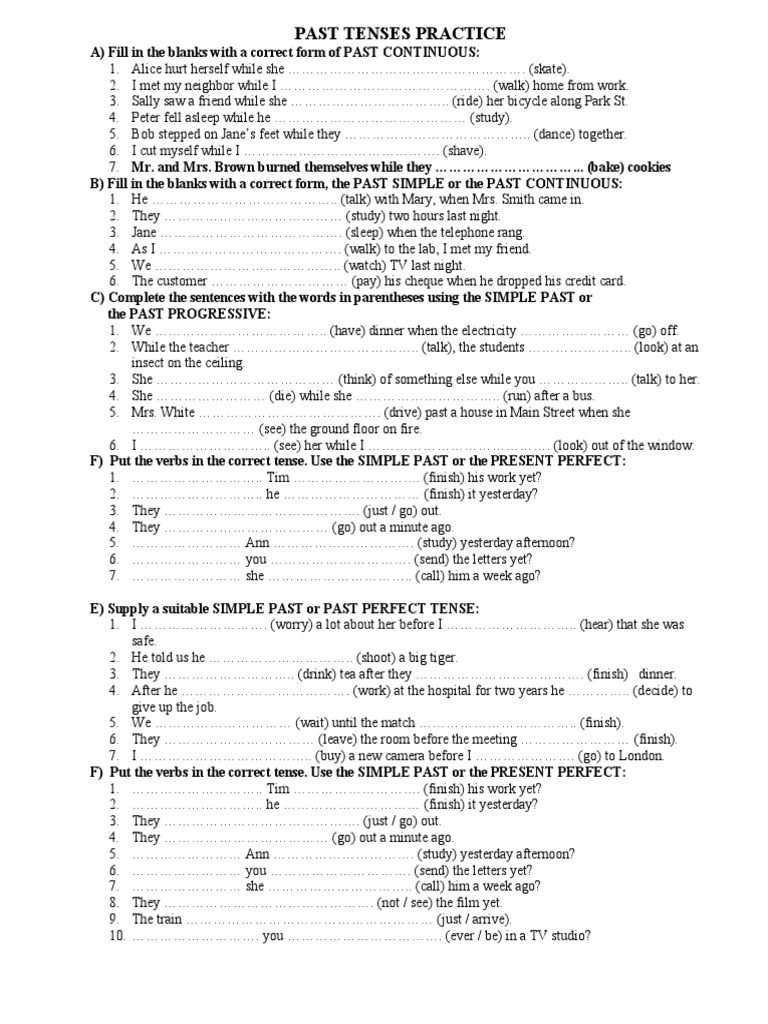 Past Continuous, Past Simple, Present Perfect Past Perfect 2 | PDF | Perfect (Grammar ...