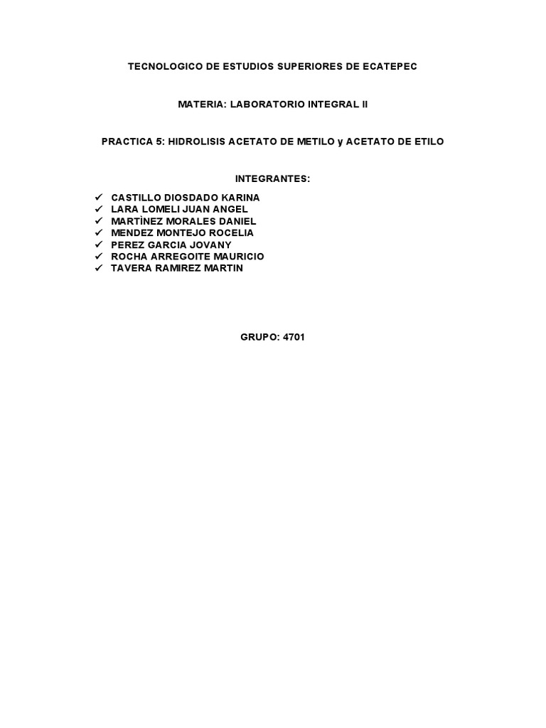 Practica 5 Completa | PDF | Hidrólisis | Reactor Quimico