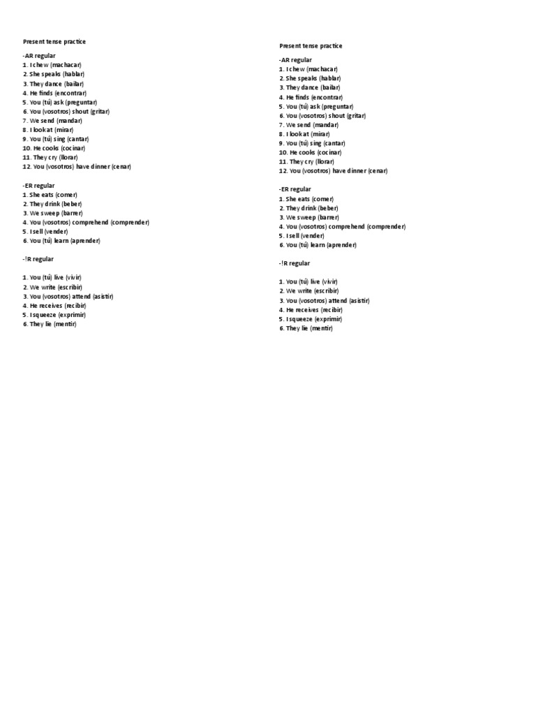 Present Tense Practice | PDF