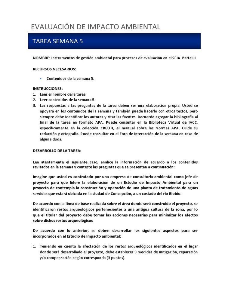 05 Tarea | PDF | Evaluación de impacto ambiental