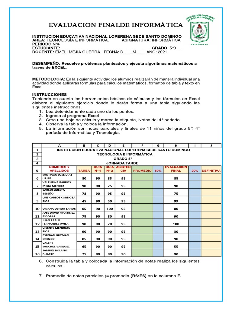 Evaluacion Final de Informática 5° | PDF