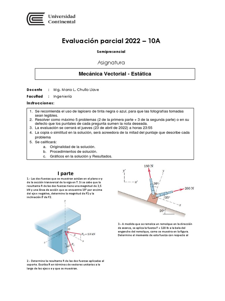 Prueba de Desarrollo Mecánica Vectorial - Estática Parcial | PDF | Vector Euclidiano | Fuerza