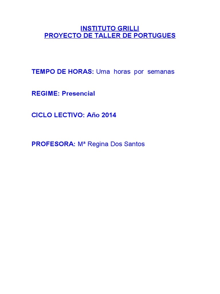 Proyecto Grilli - 2014 | PDF | Segundo lenguaje | Lengua portuguesa