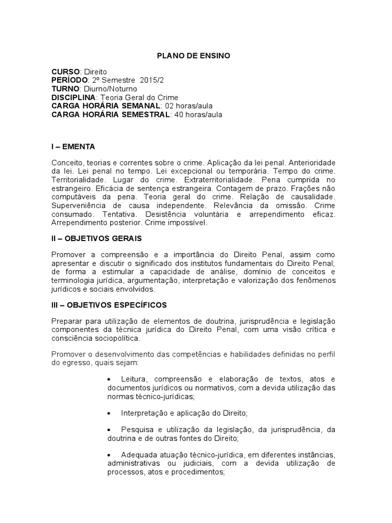 1.ementa Teoria Geral Do Crime | PDF | Direito Penal | Crimes