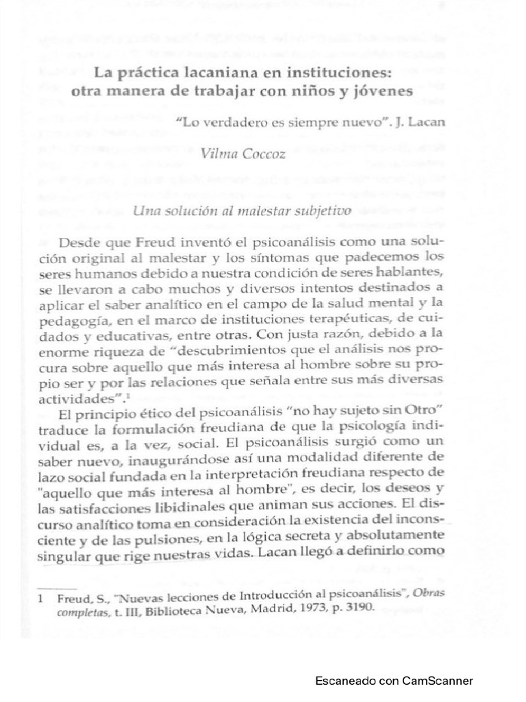 Coccoz V. - La Práctica Lacaniana en Instituciones | PDF