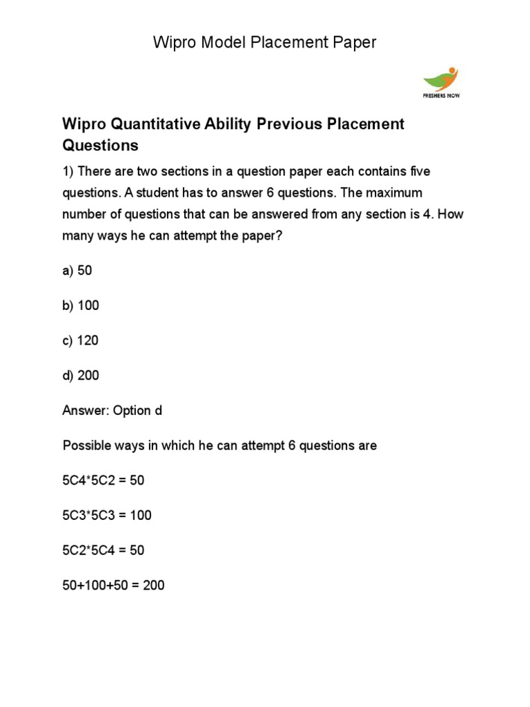 Wipro Model Placement Paper | PDF | Taxes | Speed