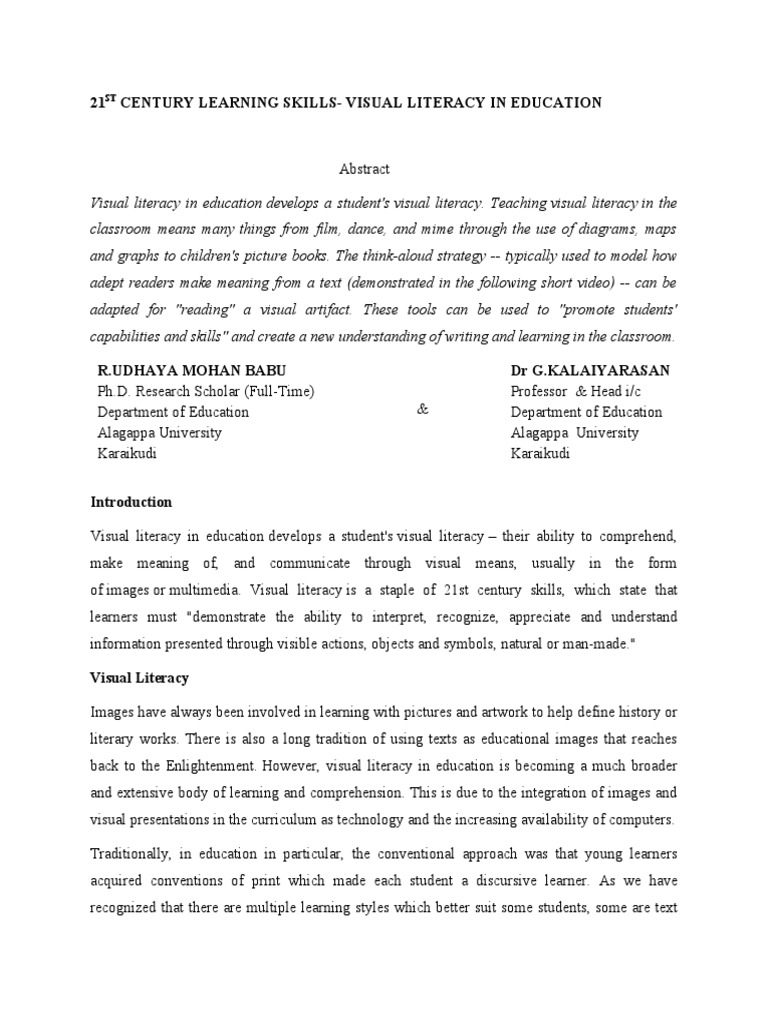 21stcenturylearningskills Visualliteracyineducation | PDF | Behavior Modification | Communication