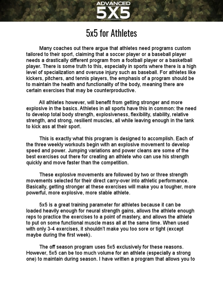 5x5 Strength Training for Athletes | PDF | Physical Fitness | Weight ...
