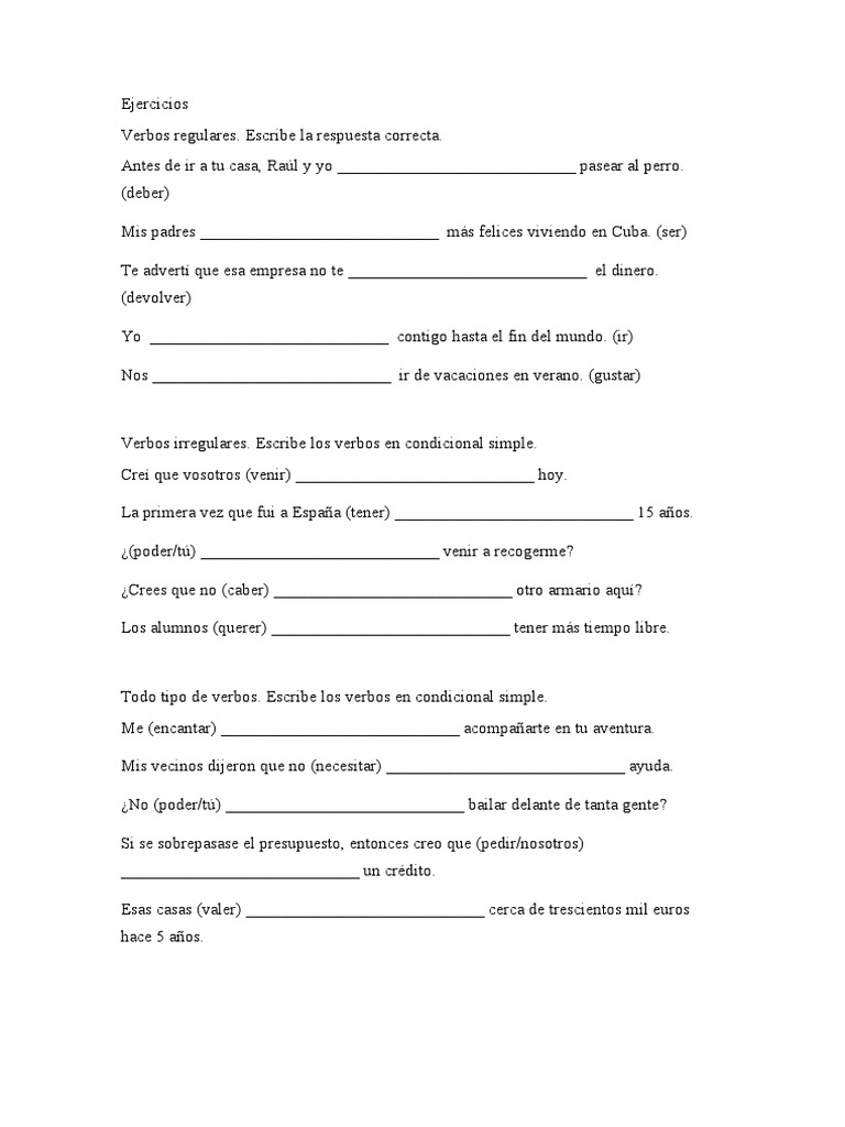 Ejercicios de Condicional Simple en Español | PDF