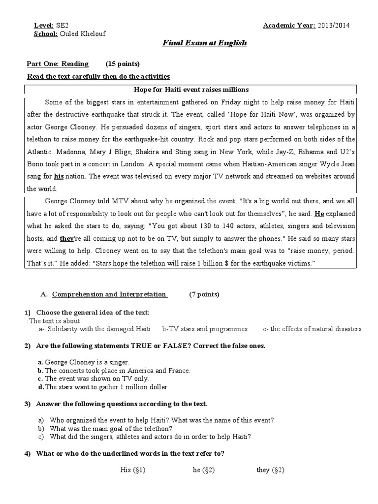 Third Term Exam Year 2 Lit Et Philo | PDF | Linguistics