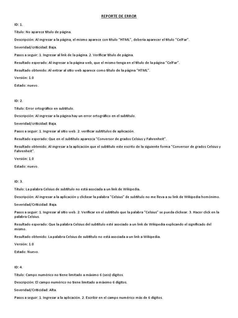 REPORTE DE ERROR - Caso CelFar. | PDF | Wikipedia | Celsius
