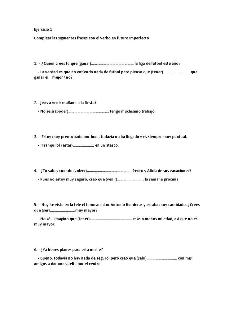 Futuro Imperfecto Ejercicios | PDF