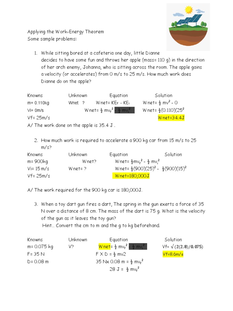 Work-Energy Theorem Examples and Solutions | PDF | Quantity | Applied ...