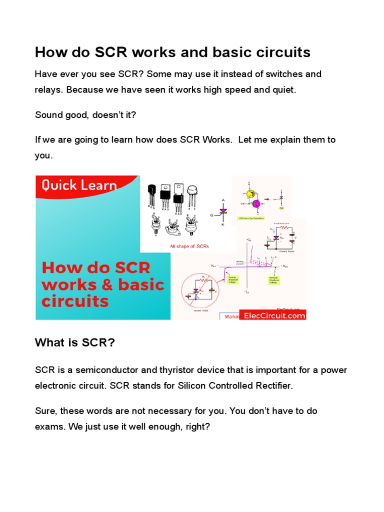 How Do SCR Works and Basic Circuits | Download Free PDF | Bipolar ...