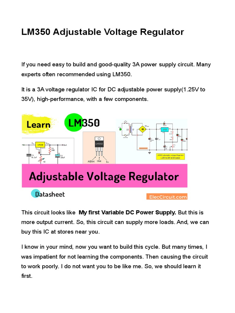 LM350 Adjustable Voltage Regulator | Download Free PDF | Power Supply ...