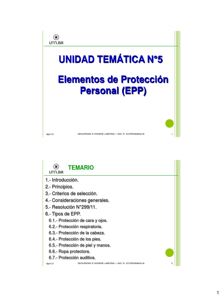 Unidad Temática N °5 Elementos de Protección Personal (EPP) : Temario | PDF | Ultravioleta ...