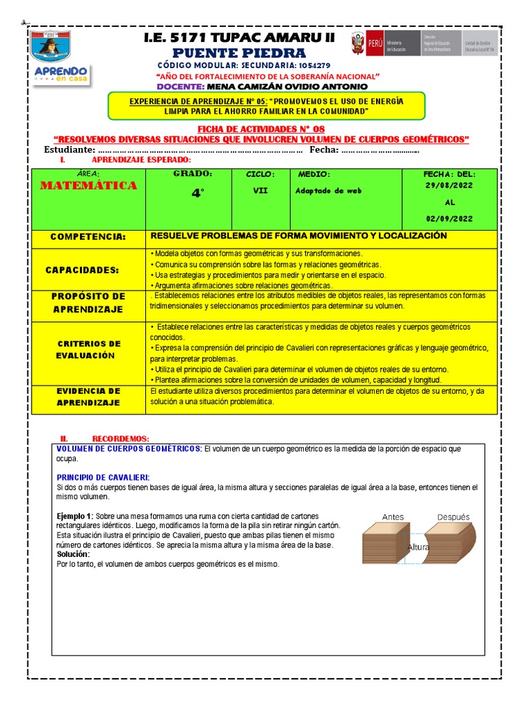 Ficha 8 - 4to - Exp 5 | PDF | Volumen | Geometría