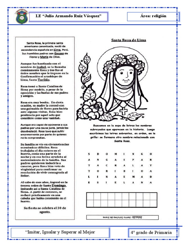 Ficha de Santa Rosa de Lima para Primaria | PDF